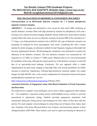 IEEE Bio medical engineering 2016 Title and Abstract | PDF