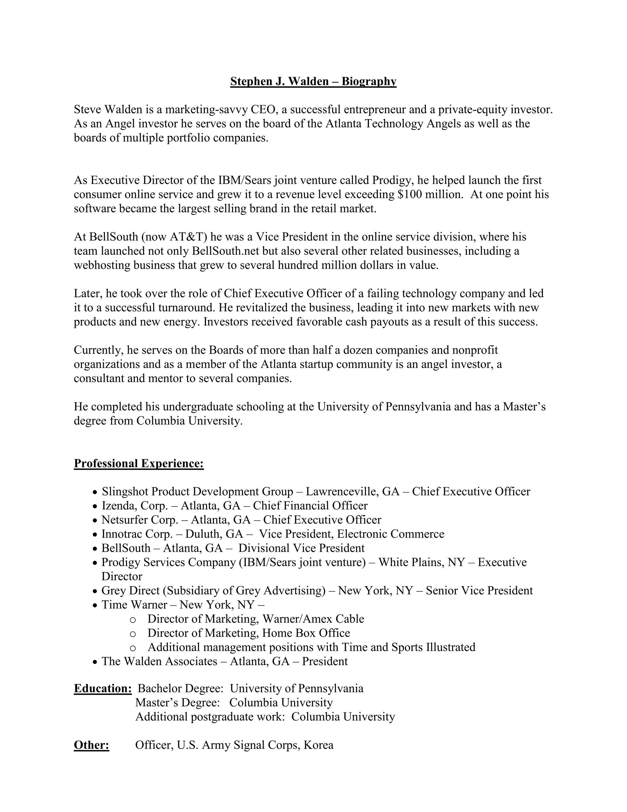 Bio - Steve Walden | PDF