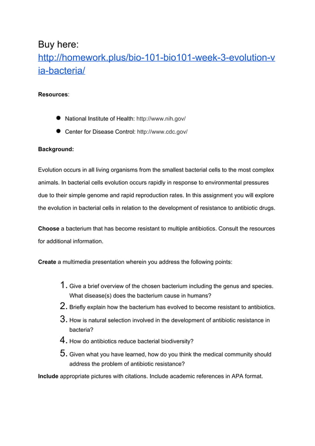 BIO 101 BIO101 Week 3 Evolution via Bacteria | PDF