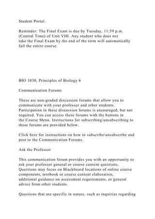 BIO 1030, Principles of Biology 1 Course Description .docx