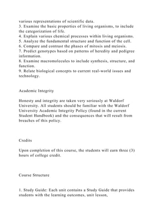 BIO 1030, Principles of Biology 1 Course Description .docx