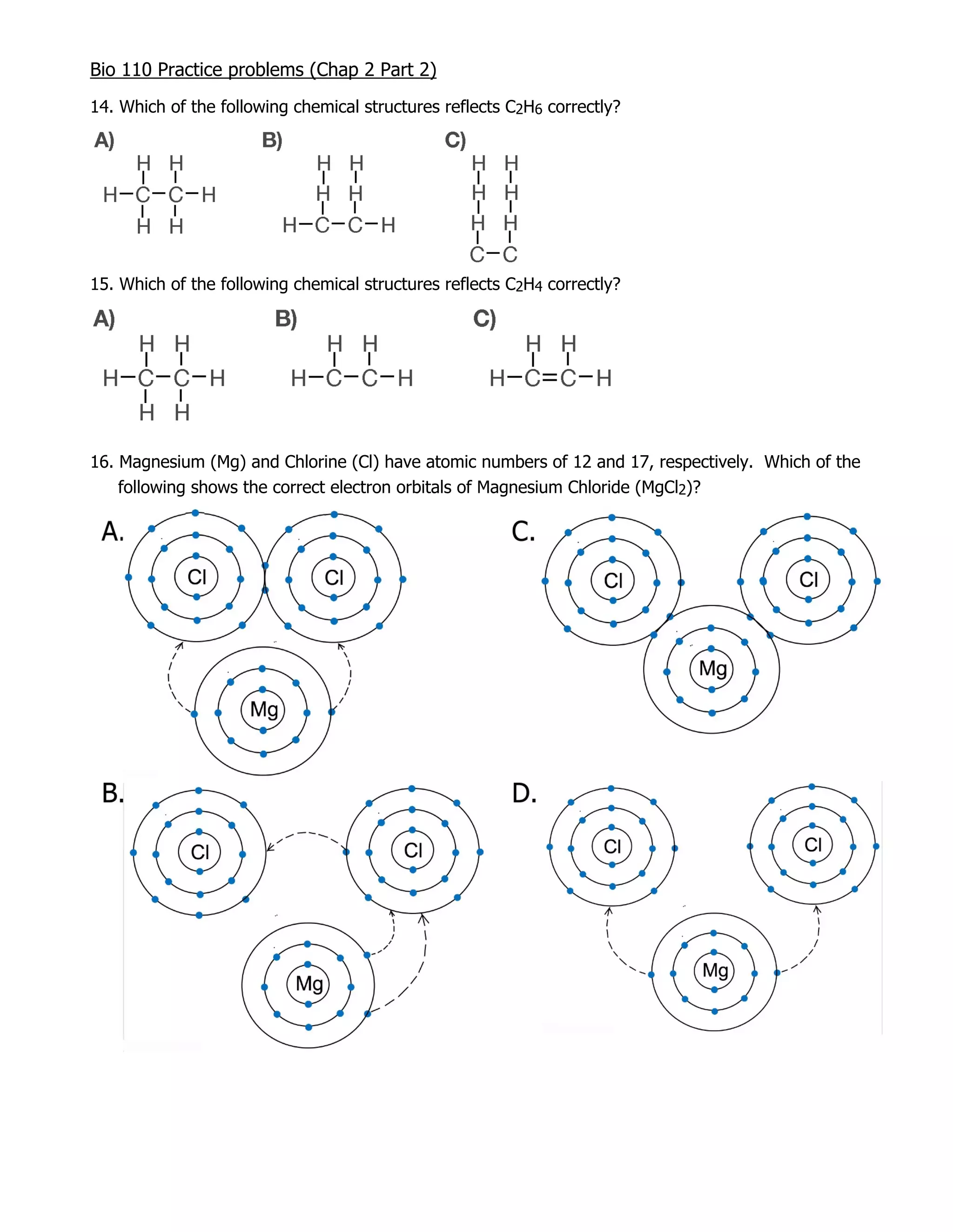 Bio110 practice problems chap2 part2 | PDF | Chemistry | Science