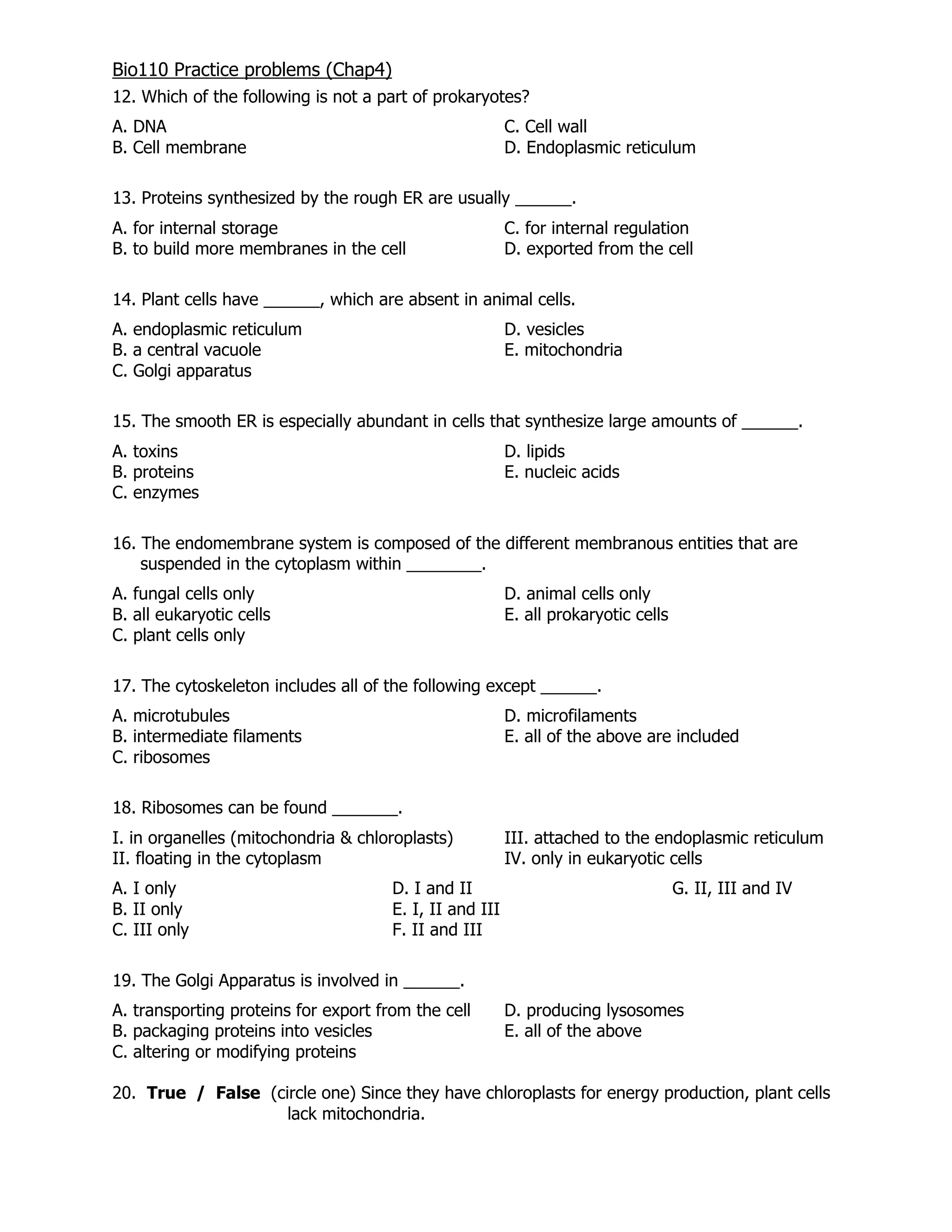 Bio110 practice problems chap4 | PDF | Biological Sciences | Science