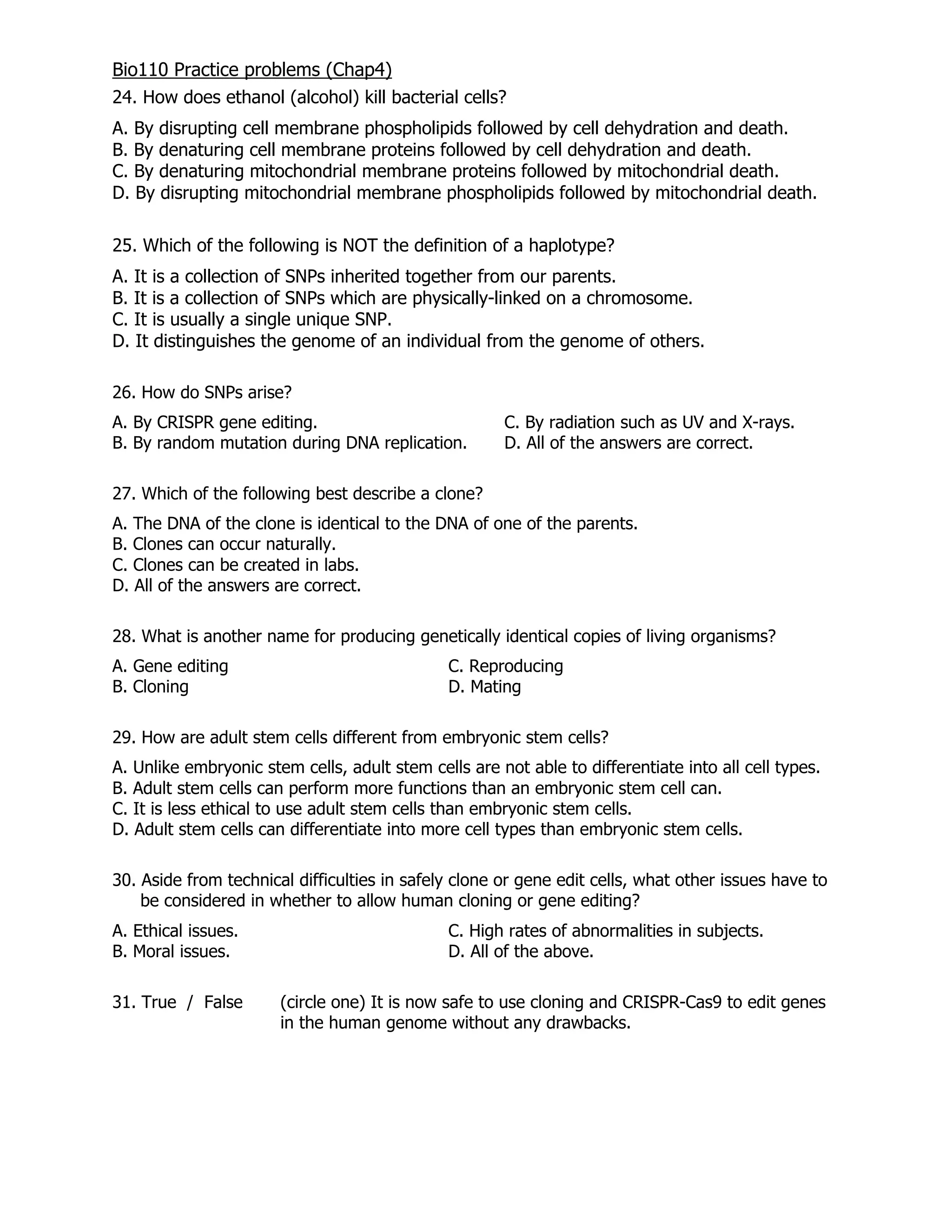 Bio110 practice problems chap4 | PDF | Biological Sciences | Science