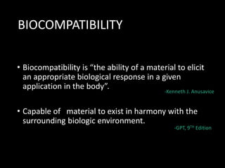 Biocompatibilty of dental materials | PPTX