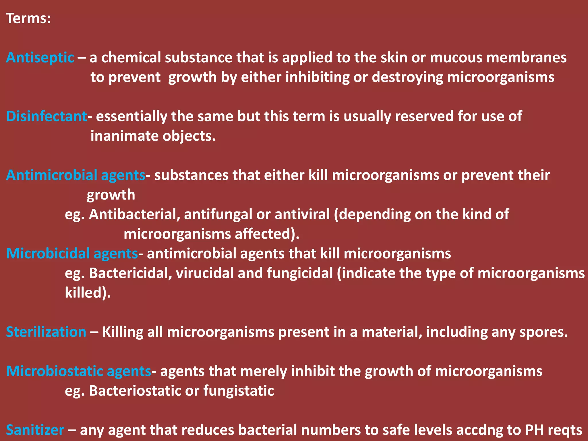 Microbiology Bio 127 Control of Microorganisms: Principles and Physical ...