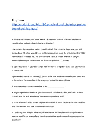 BIO 130 Physical and Chemical Properties of Soil Lab Quiz | PDF