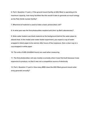 BIO 130 Solar Energy Lab Quiz | PDF