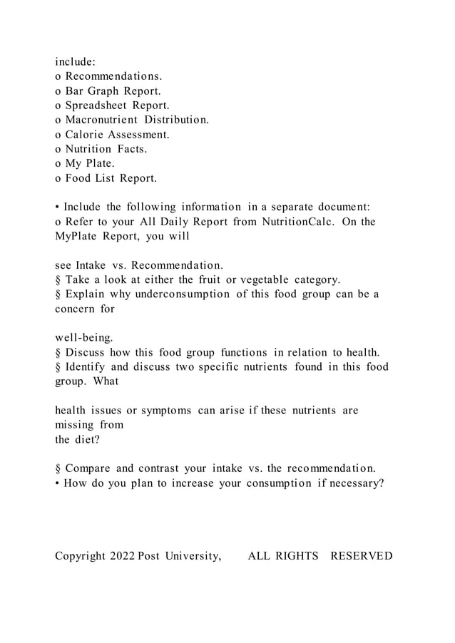 BIO150 – Nutrition Unit 3 Assignment NutritionCalc Plu | DOCX