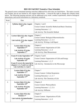 Bio 181 syllabus fall 2013 online | DOCX