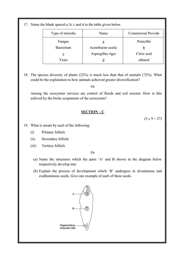 CBSE XII BIOLOGY SAMPLE PAPER BY KENDRIYA VIDYALAYA | PDF