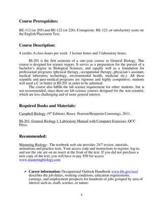Bio 201 course information syllabus qcc | PDF
