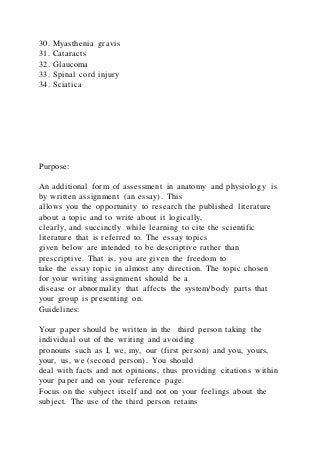 BIO201 – Health Condition Paper Here are some topics to choose | PDF