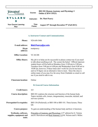 Bio 201 syllabus fall 2013 online | PDF