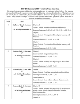 Bio 201 syllabus summer 14 | PDF
