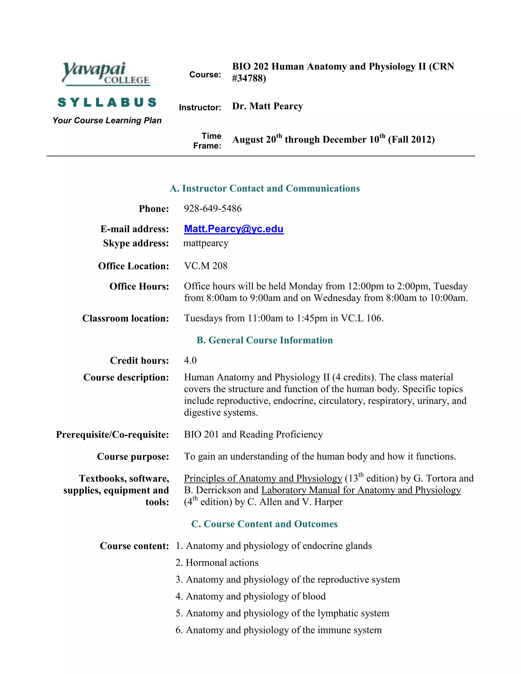 Bio 202 syllabus fall 2012 | DOCX