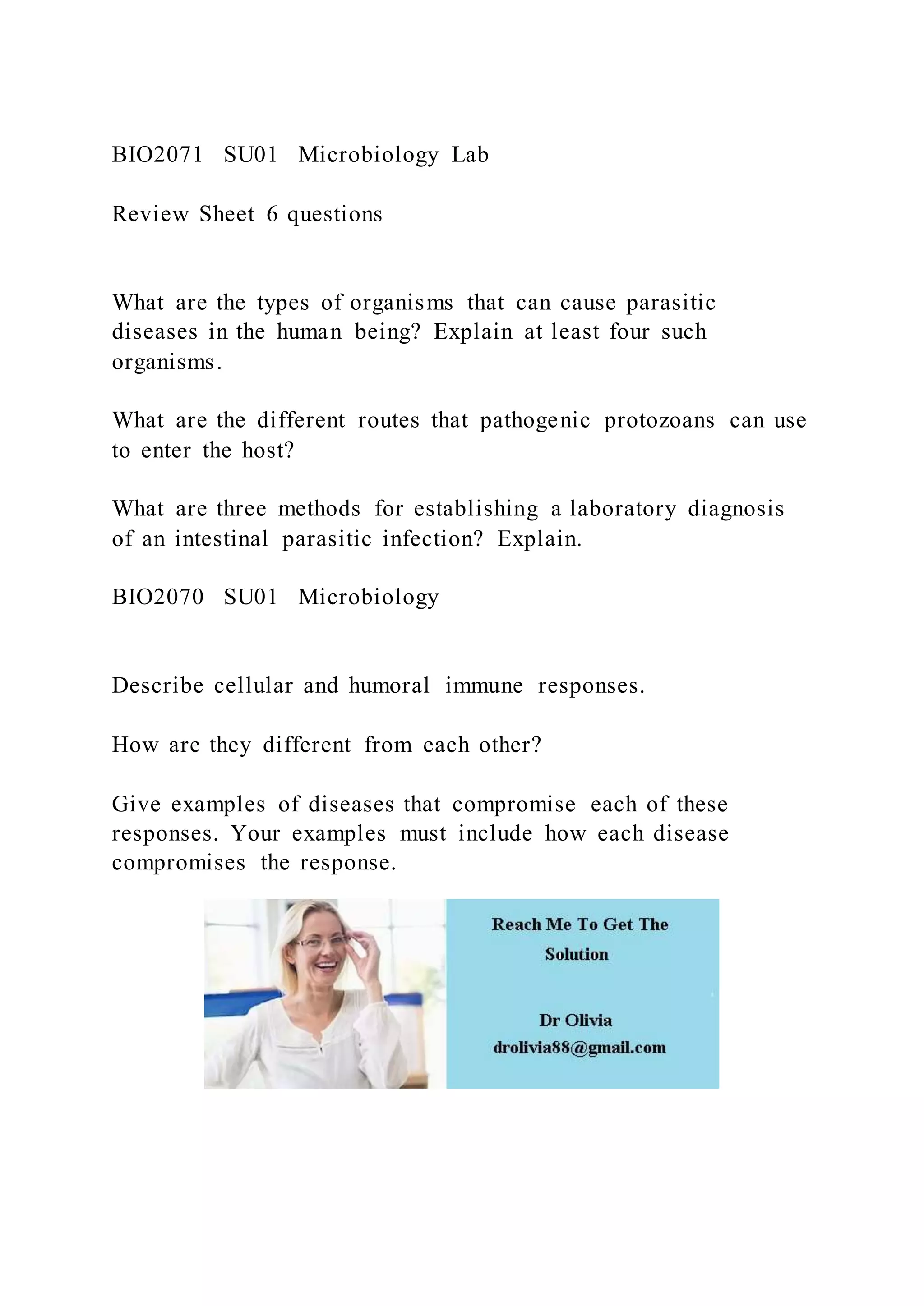 BIO2071 SU01 Microbiology LabReview Sheet 6 questionsWha | PDF