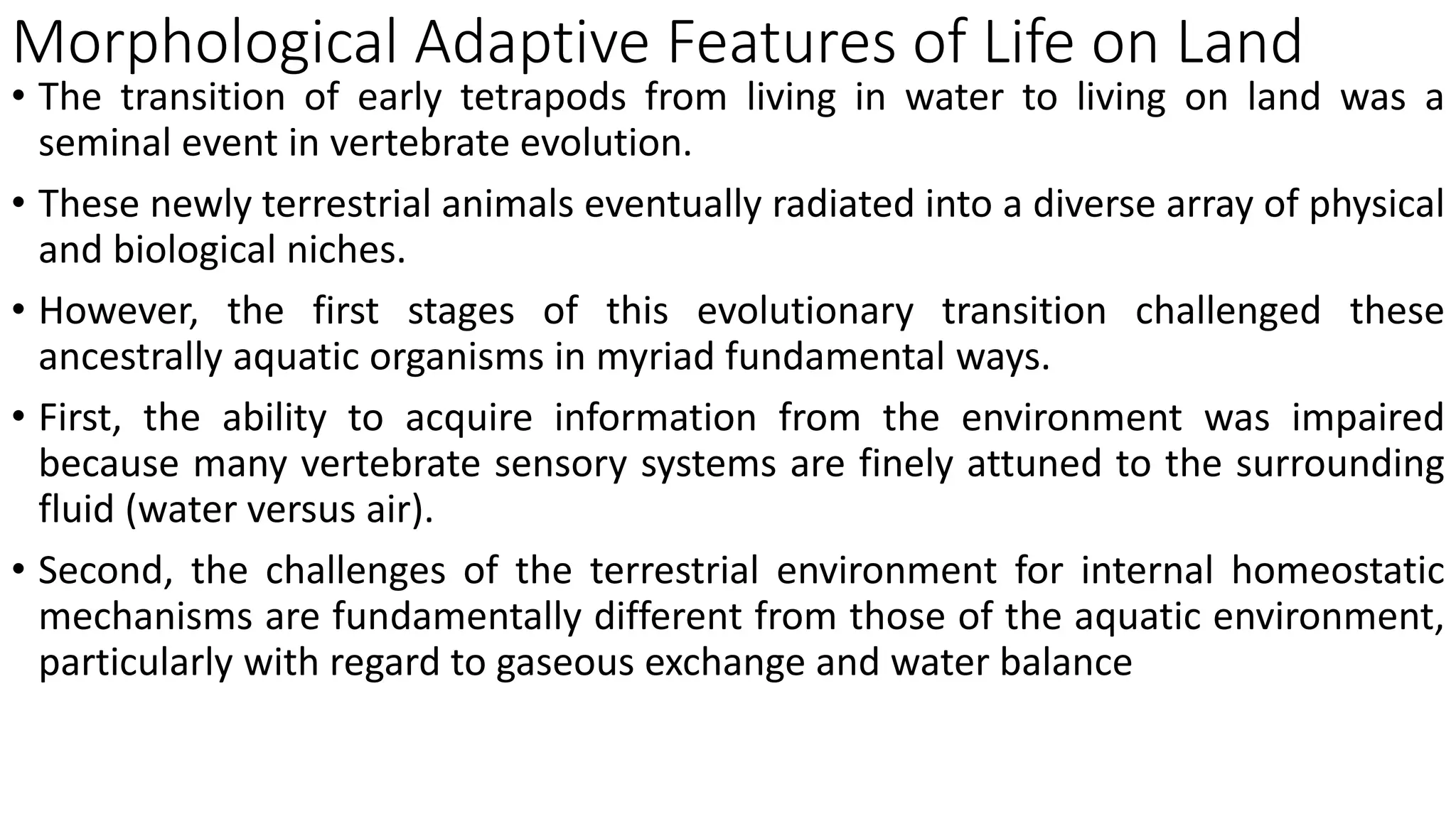 Morphological Adaptive Features of Life on Land by Vertebrates | PPT