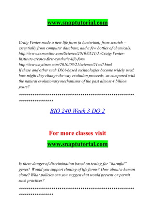 Bio 240 Education Organization / snaptutorial.com