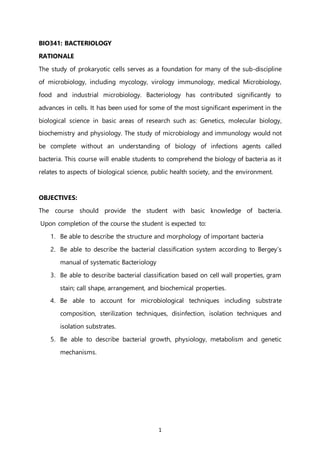 Bio341 bacteriology course outline | PDF