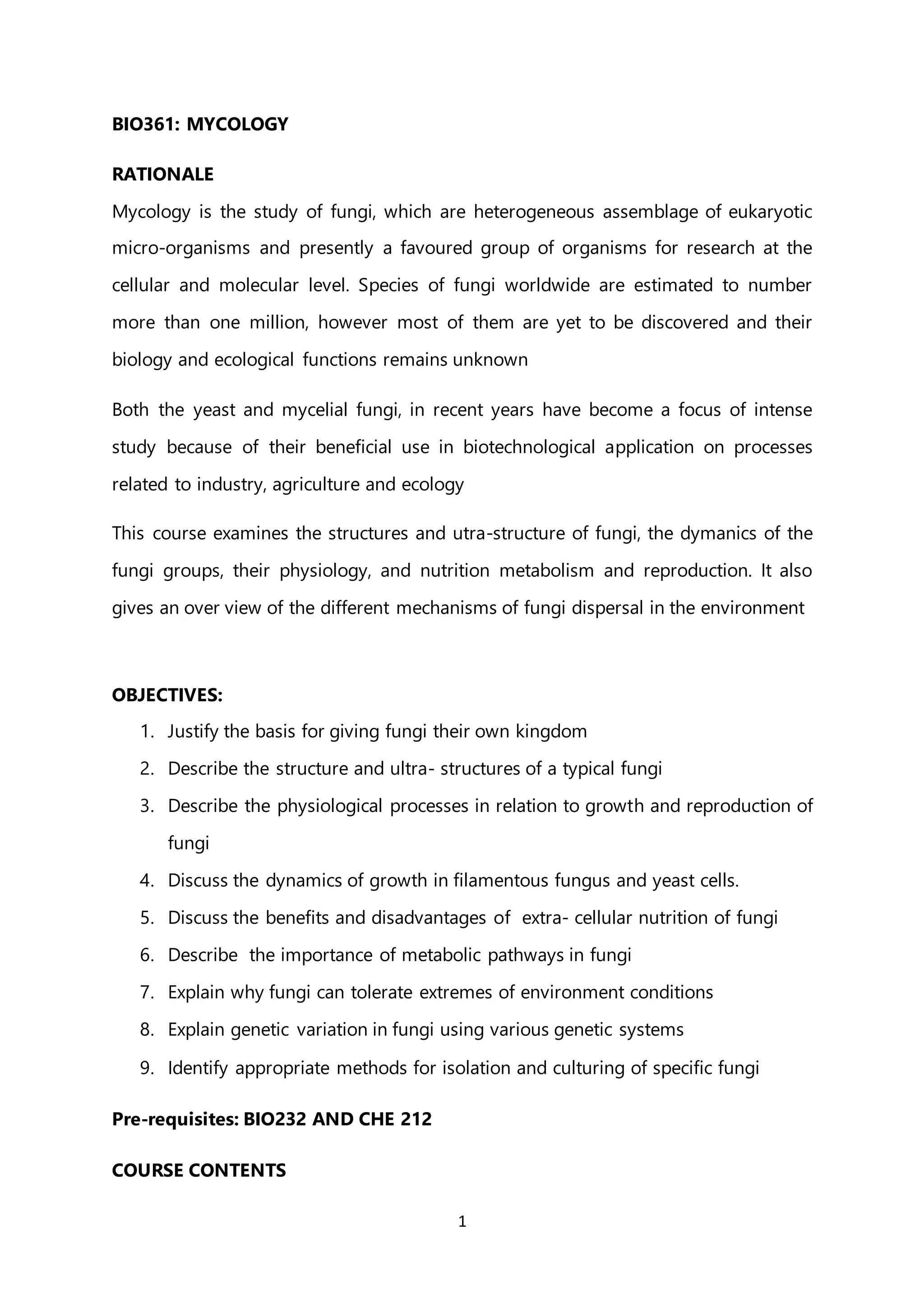 Bio361 mycology course outline | DOCX