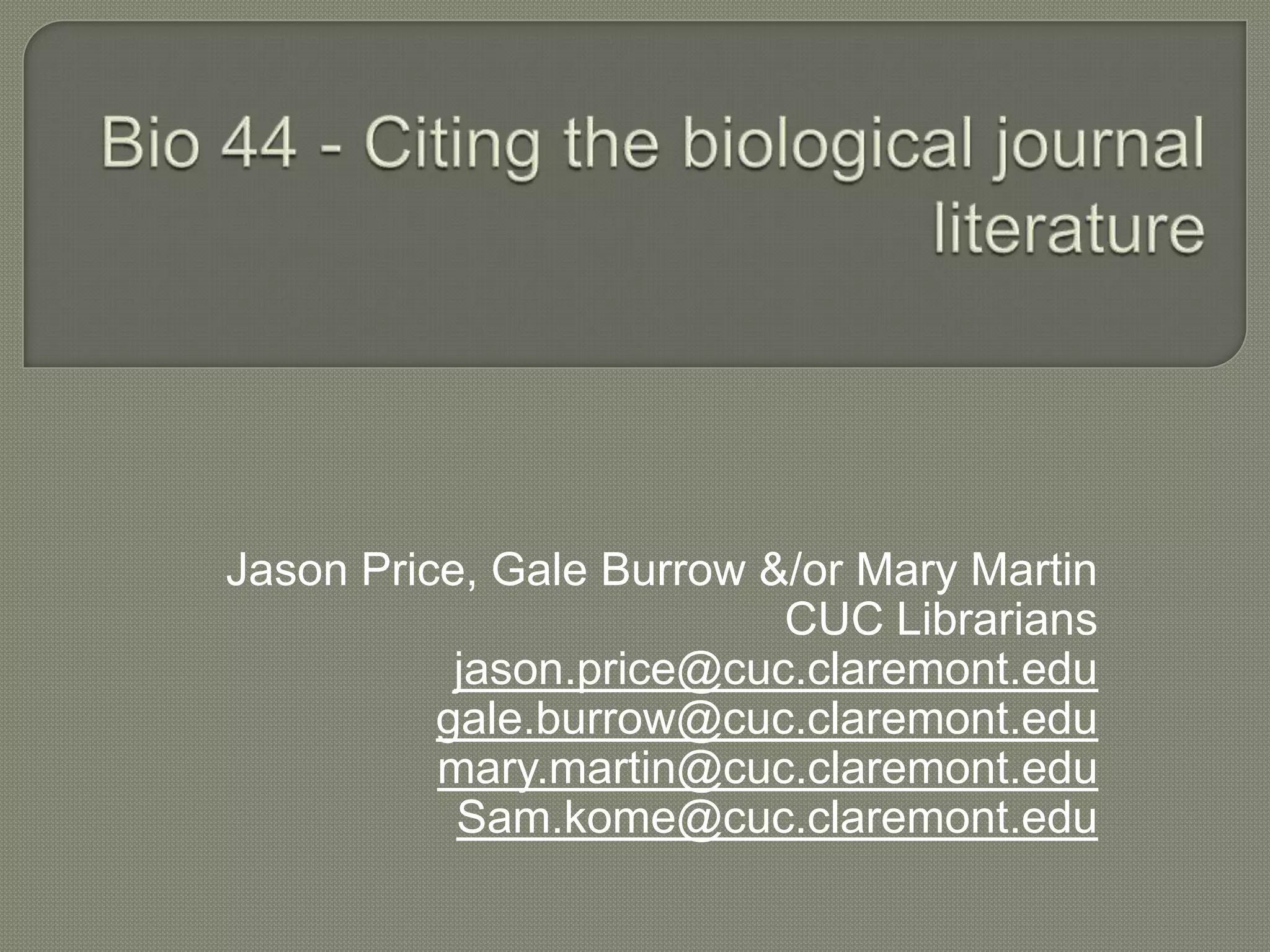 Citing the Biological Literature | PPTX