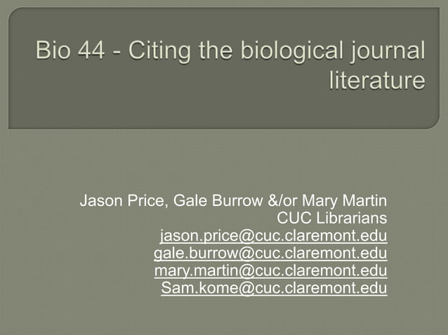 Citing the Biological Literature | PPTX | Biological Sciences | Science