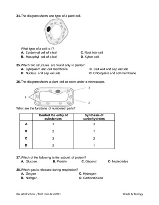 Bio 8 first term exam 2011 | DOCX