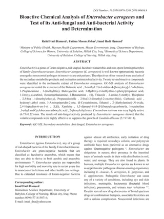 Bioactive chemical analysis of enterobacter aerogenes and test of its ...