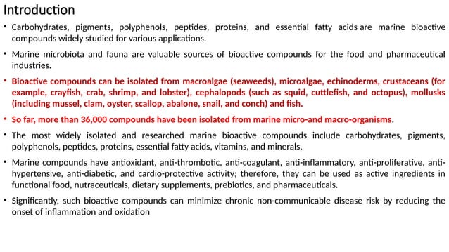 Bioactive compounds from marine sources and their applications by B | PPTX
