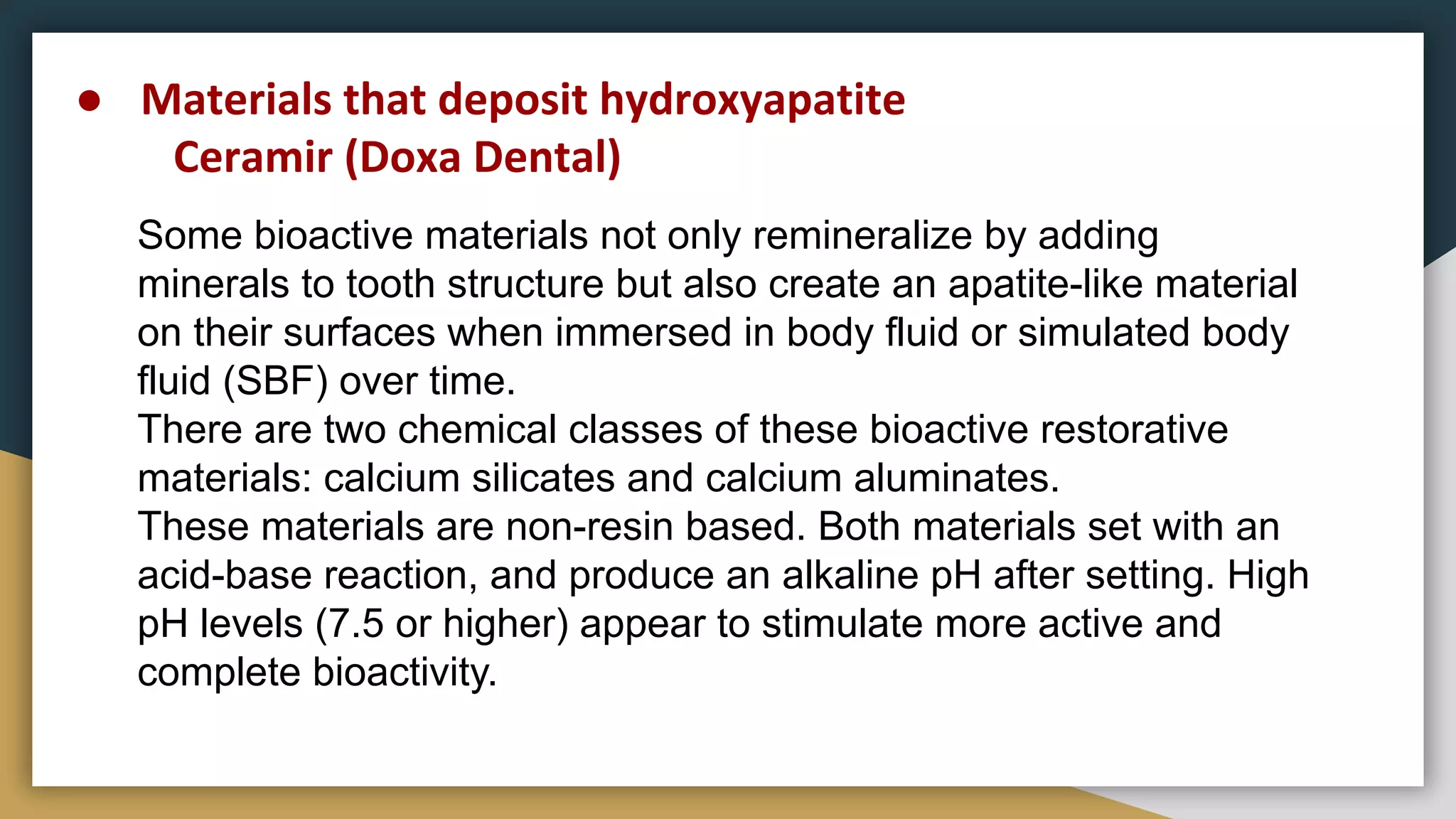 Bioactive materials Operative dentistry | PDF