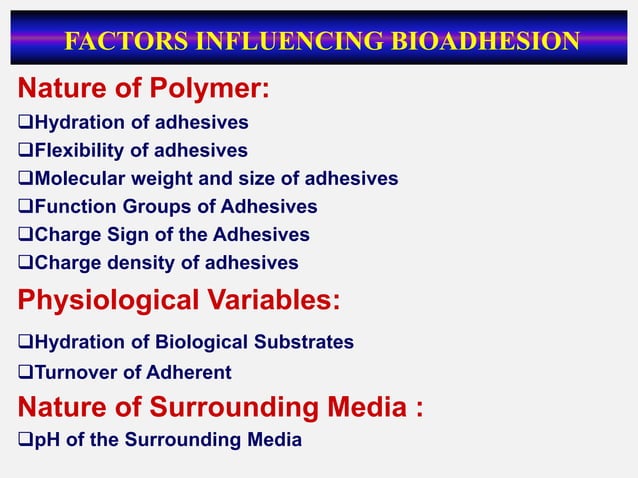 Bioadhesion Drug Delivery system | PPT | Chemistry | Science