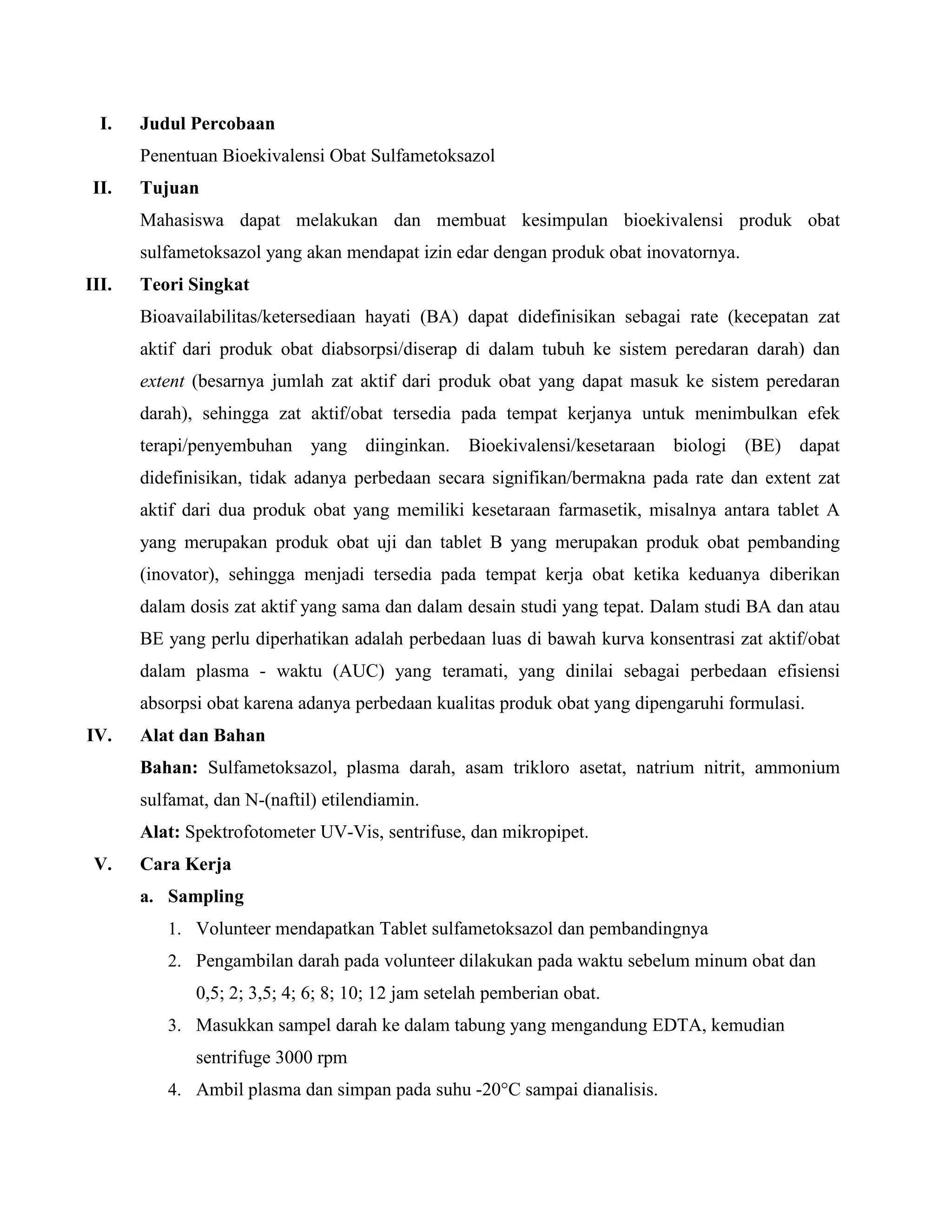 Bioanalisis - Penentuan Bioekivalensi Obat Sulfametoksazol | PDF
