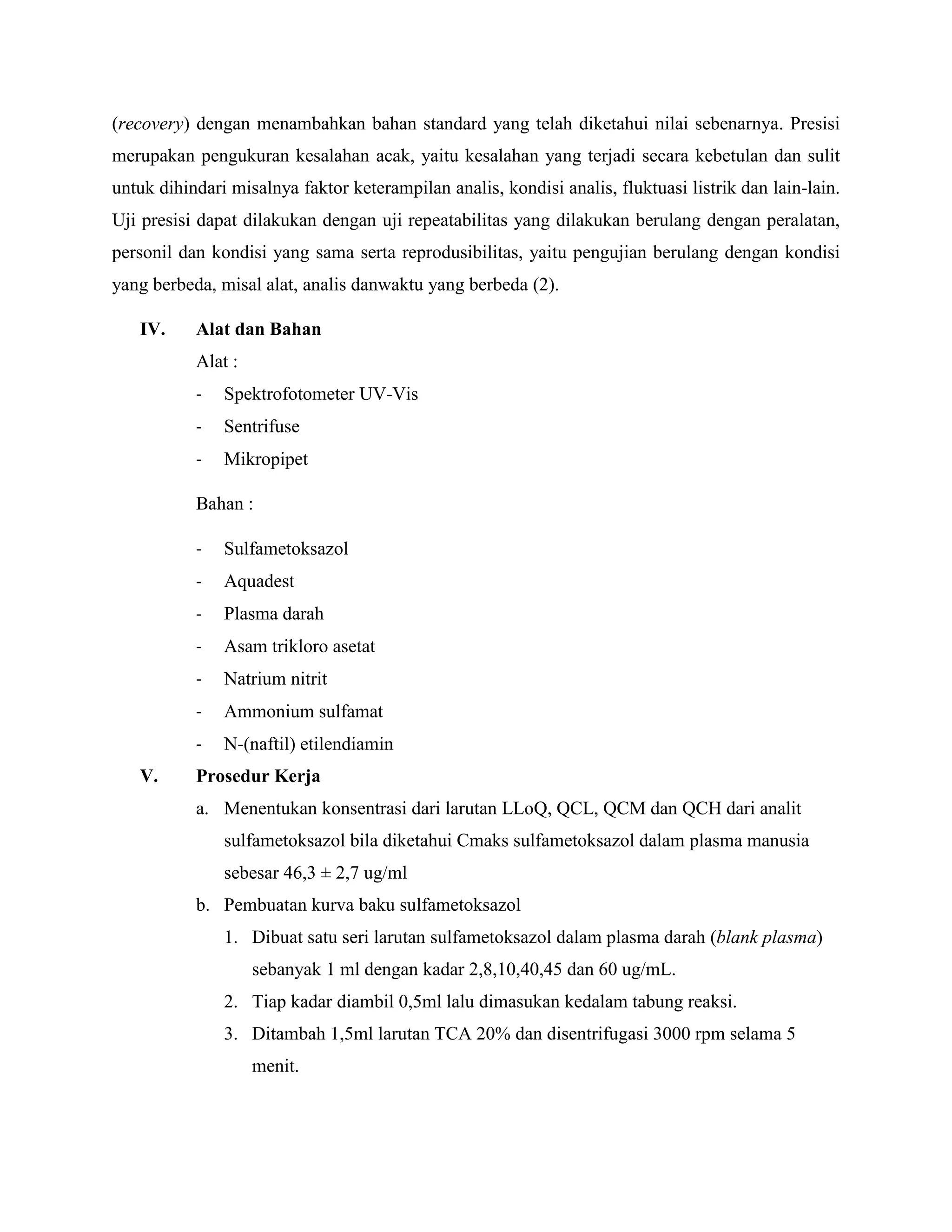 Uji Akurasi dan Presisi Metode Spektrofotometri Visible untuk Penetapan Sulfametoksazol dalam ...