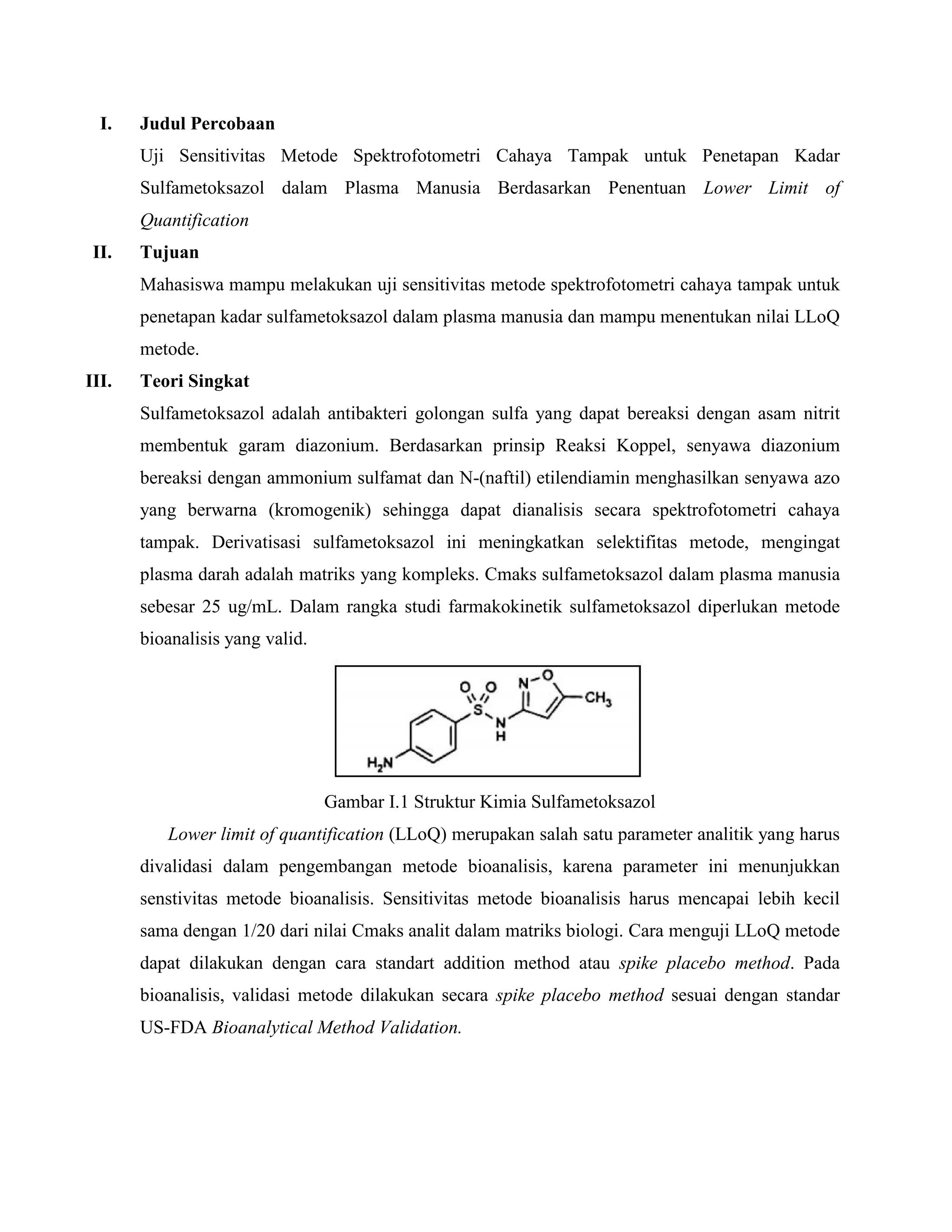 Bioanalisis - Uji Sensitivitas Metode Spektrofotometri Visible ...