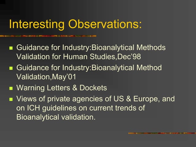 Bioanalytical Method Validation Fda Perspective | PPTX | Chemistry ...