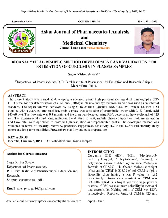 Bioanalytical RP-HPLC Method Development and Validation for Estimation of Curcumin in Plasma ...