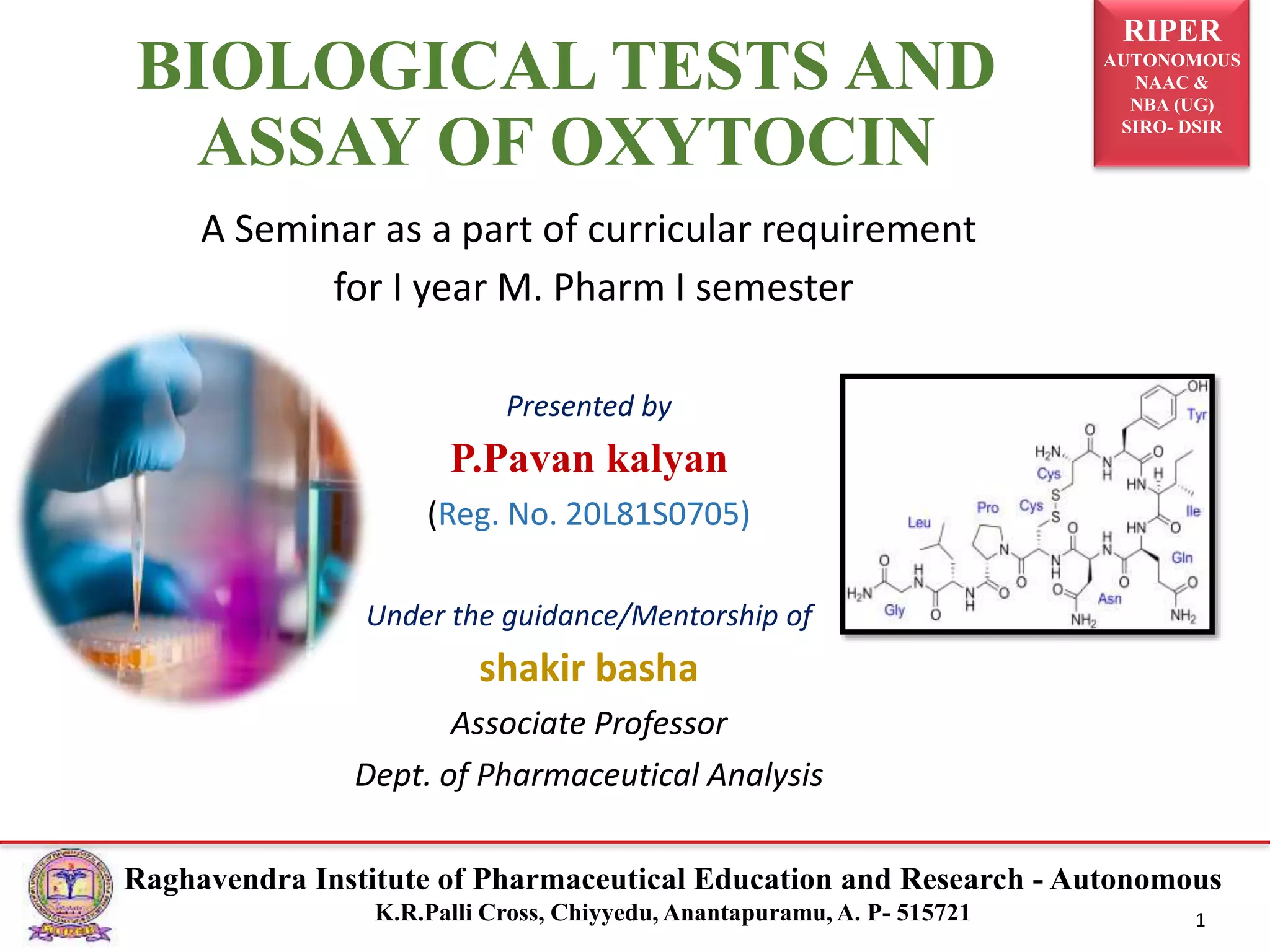 Biological Tests And Bioassay Of Oxytocin Ppt