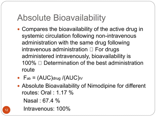 Bioavailability , absolute bioavalability, relative bioavailability ...