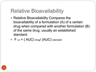 Bioavailability , absolute bioavalability, relative bioavailability ...