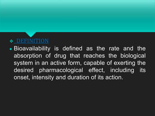 Bioavailability and bioeqivalance testing | PPTX | Pharmaceutical ...