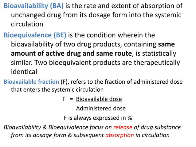 Bioavailability and bioequivalence lecture | PPTX | Pharmaceutical Drugs | Medical Health