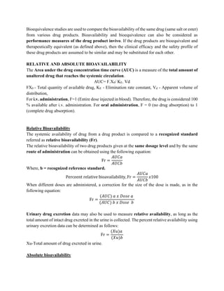 Bioavailability and bioequivalence | PDF | Pharmaceutical Industry ...