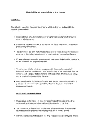 Bioavailability and bioequivalence of Drug Product.docx ...
