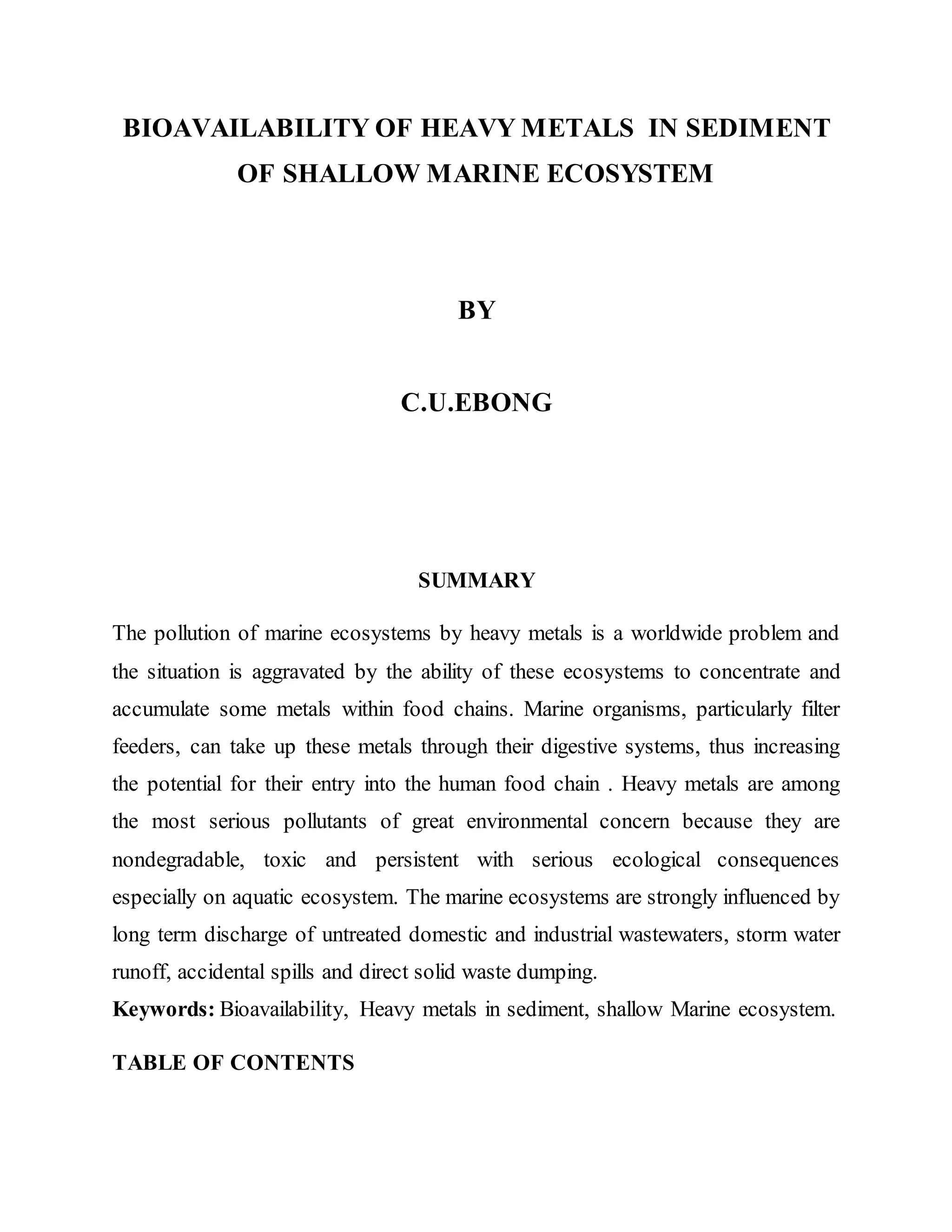 Bioavailability of heavy metals in sediment C.U.EBONG | PDF