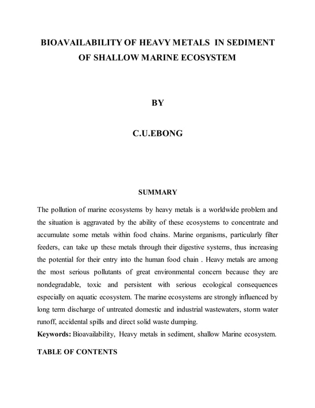 Bioavailability of heavy metals in sediment C.U.EBONG | PDF