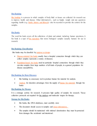 Bio banking synopsis | PDF