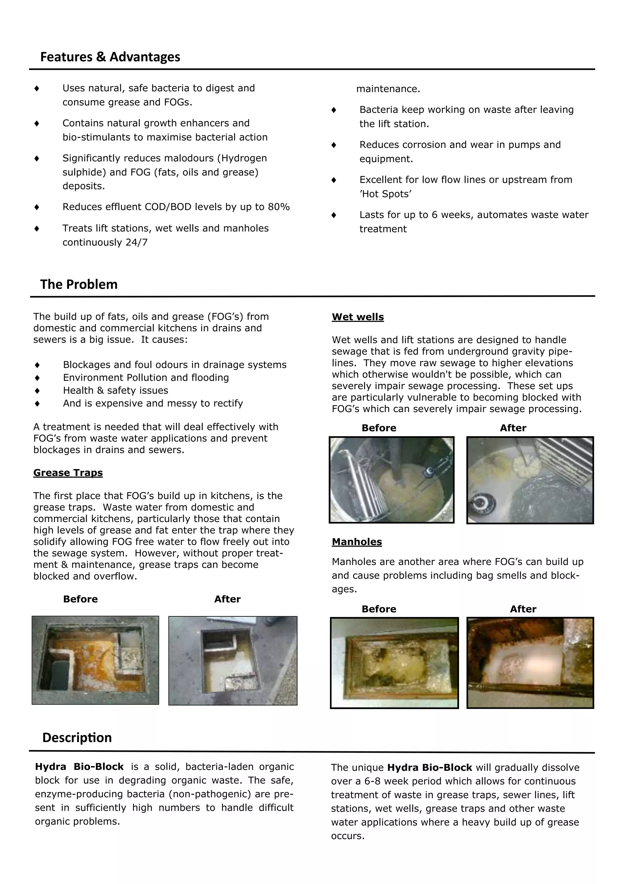 Hydra Bio Blocks for Grease Trap Bacteria Treatment | PDF