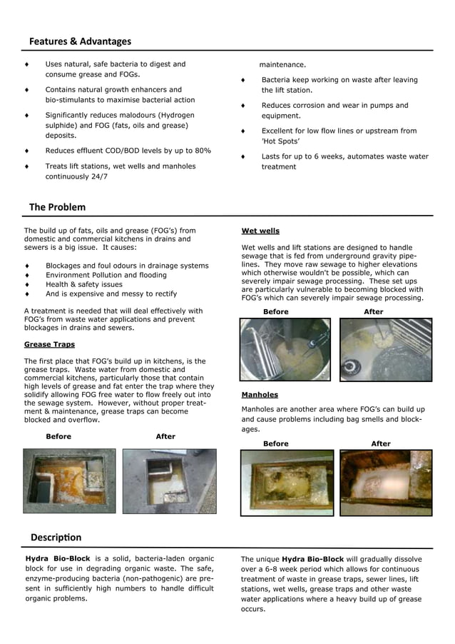 Hydra Bio Blocks for Grease Trap Bacteria Treatment | PDF