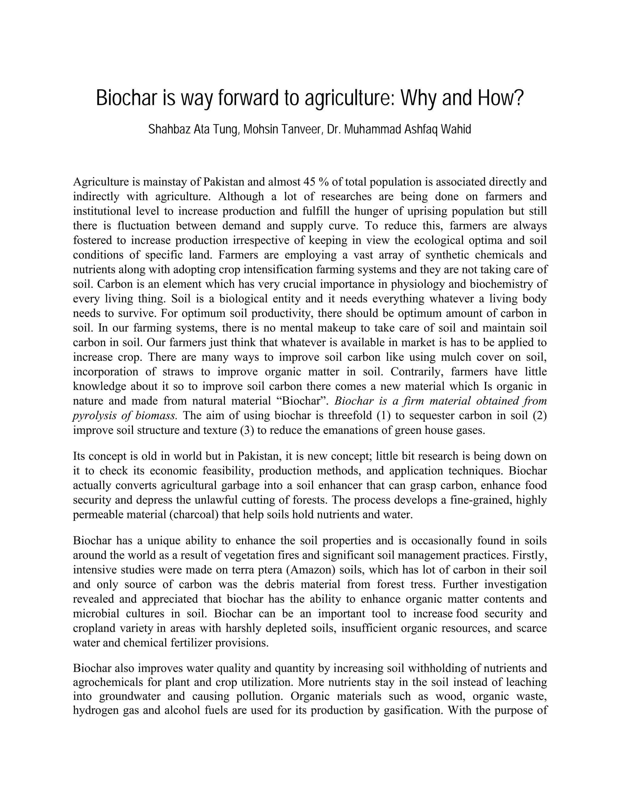 Biochar is a way farword to agriculture | PDF